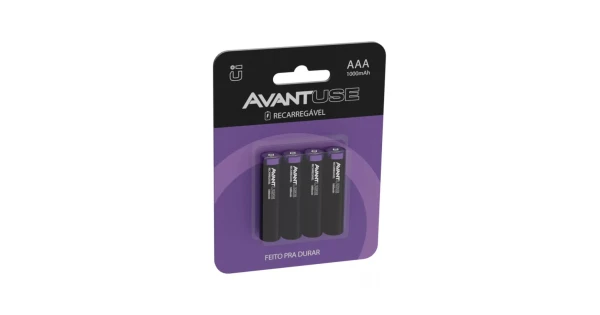 Kit De Pilhas Recarregáveis AAA Com 4 Unidades 1000MaH Avant
